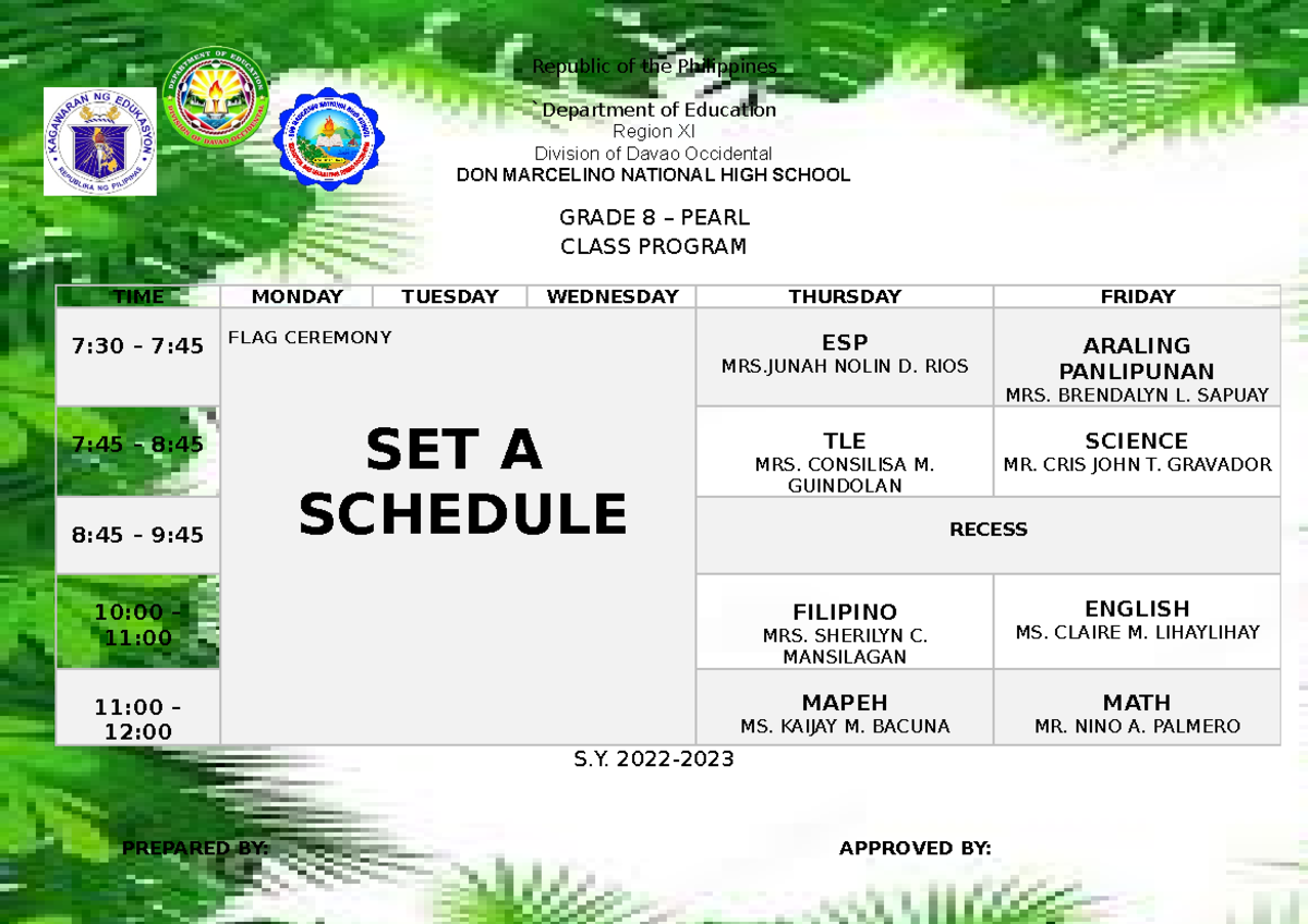 Class Program - Republic of the Philippines `Department of Education ...