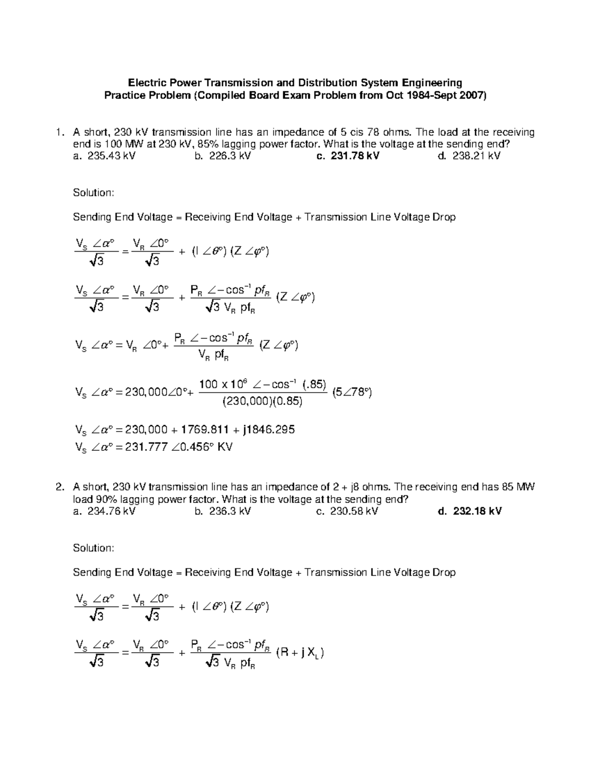 Electric Power Transmission & Distribution System Eng. 2 RBC Practice ...