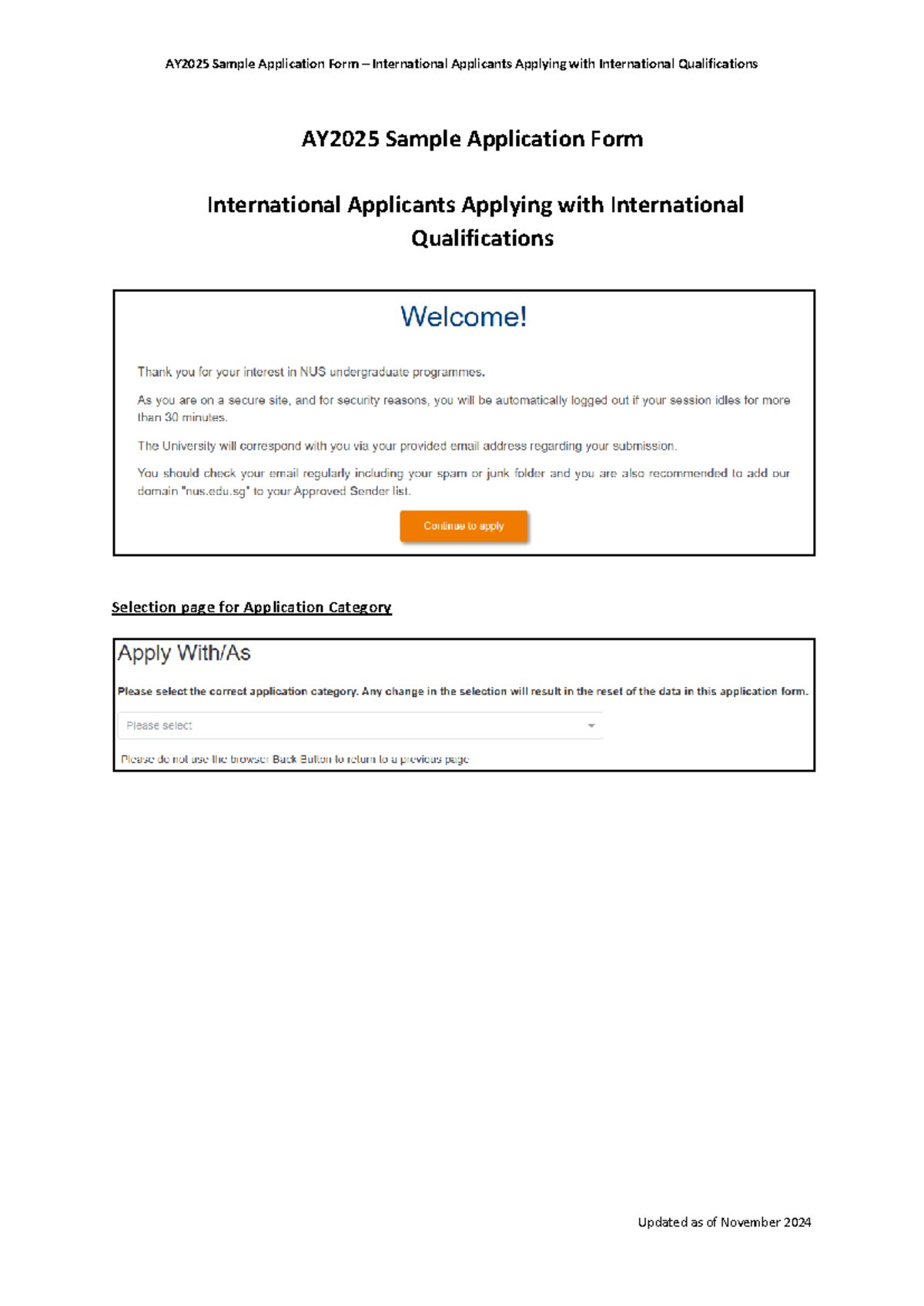 AY2025 Sample Application Form for International Applicants - Studocu