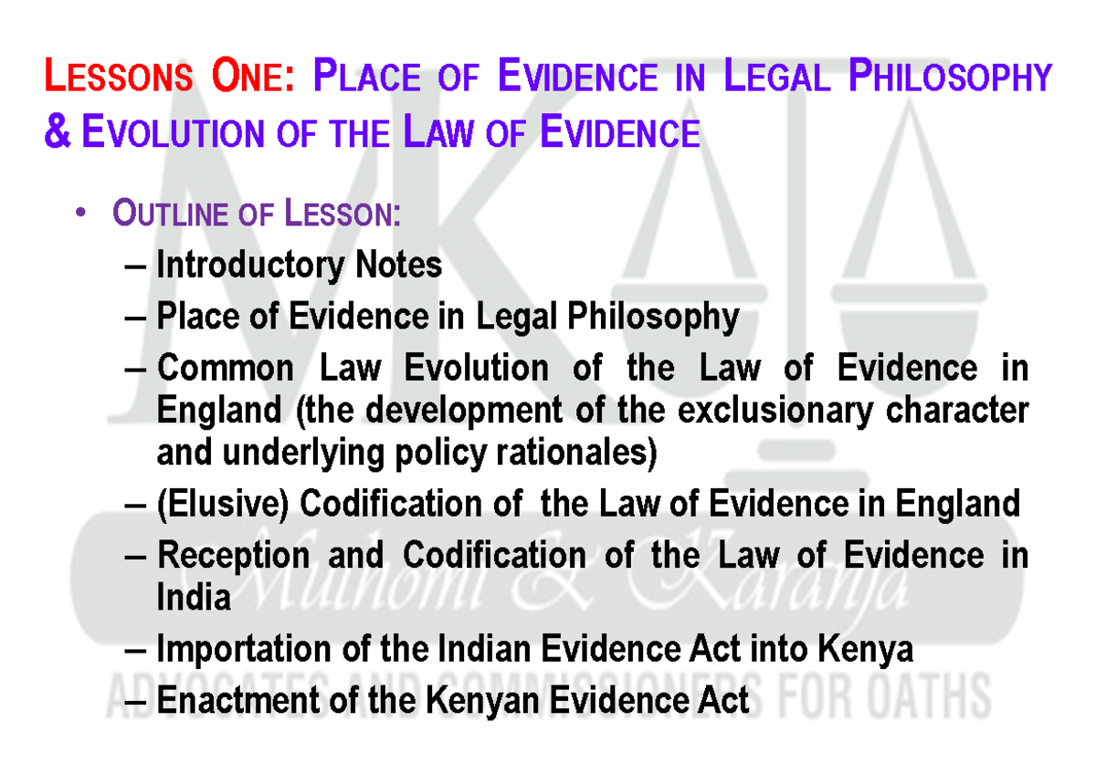 Evidence LAW LSN 1: Theoretical Foundations and Evolution of Evidence ...