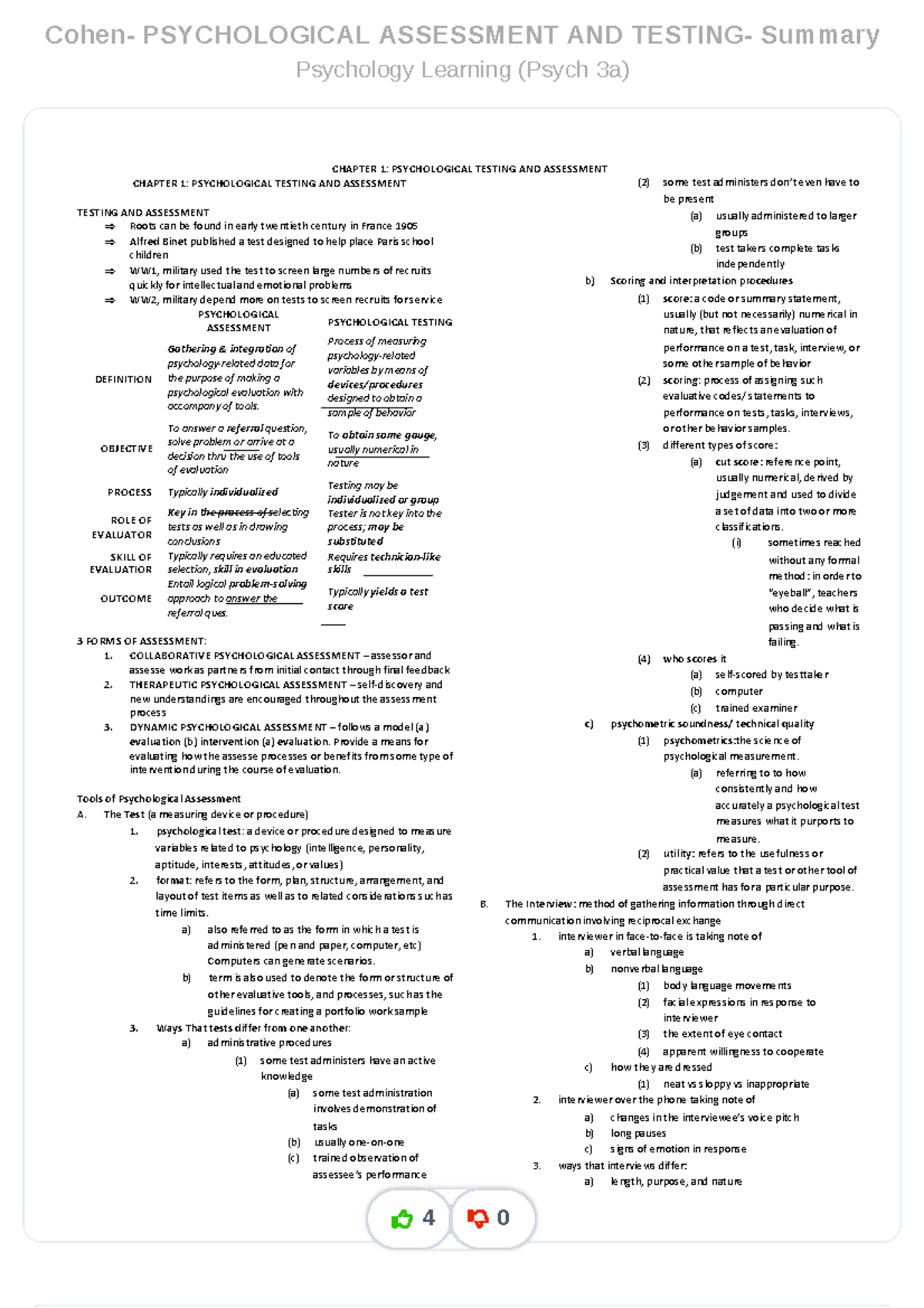 Psych 3a: Summary of Psychological Testing & Assessment Concepts - Studocu