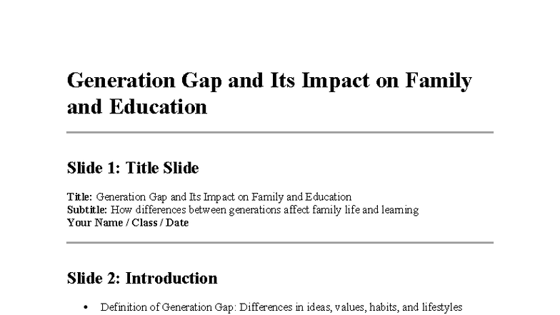 Generation Gap: Effects on Family & Education Dynamics - Studocu