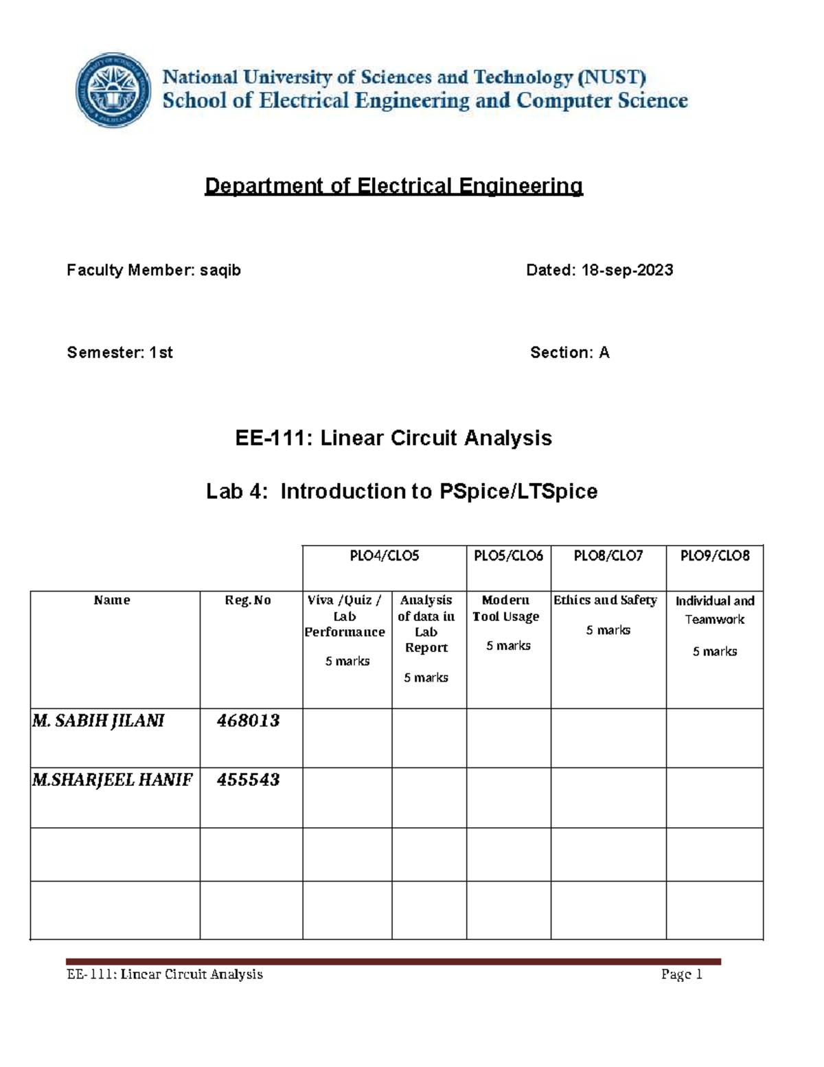 Linear Circuit Analysis Lab 2 Report - EE 101 - Studocu