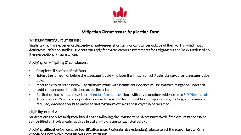Mitigating Circumstances Application Form - Feb 2024 Guide - Studocu
