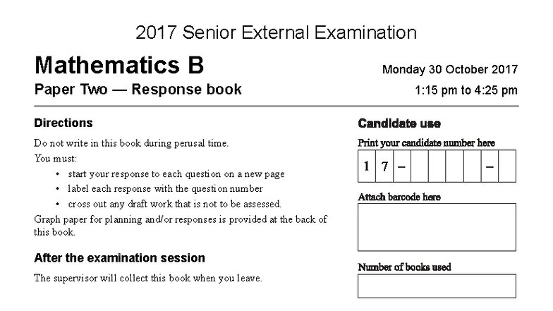 2017 Senior External Examination Mathematics B Short Response P1 - Studocu