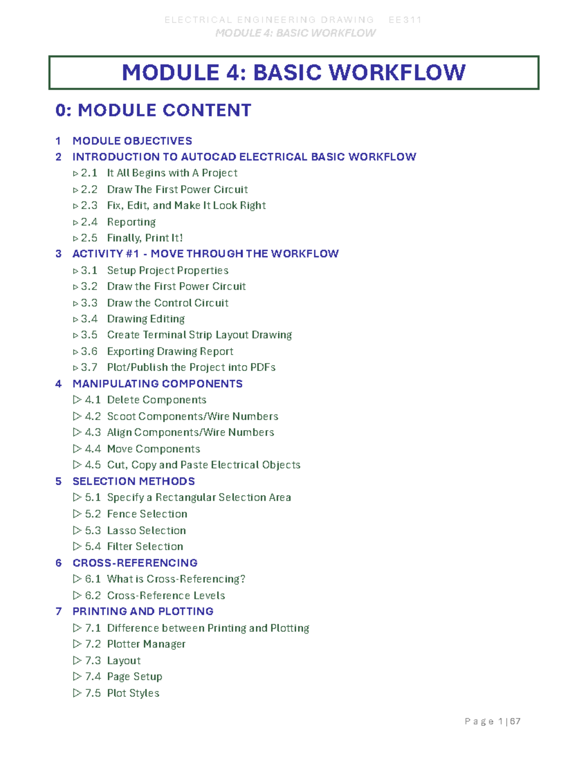 EE311 Module 4: Basic Workflow in Electrical Engineering Drawing - Studocu