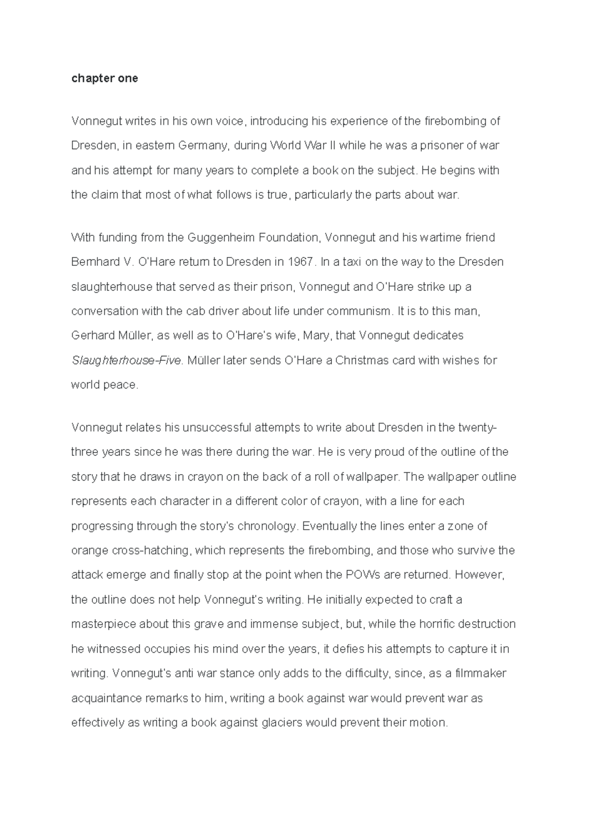 Slaughterhouse-Five (ENG 101) Chapter Summaries and Analysis - Studeersnel