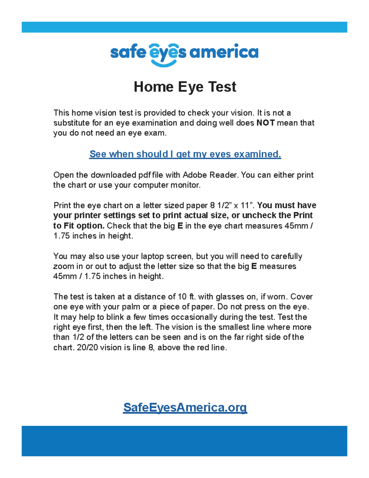 Home Vision Test Instructions - SafeEyesAmerica Eye Chart - Studocu