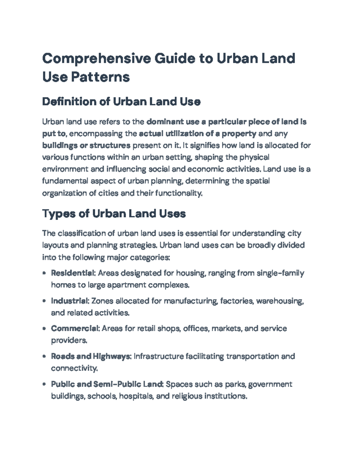 Comprehensive Guide to Urban Land Use Patterns and Planning (URB 101 ...