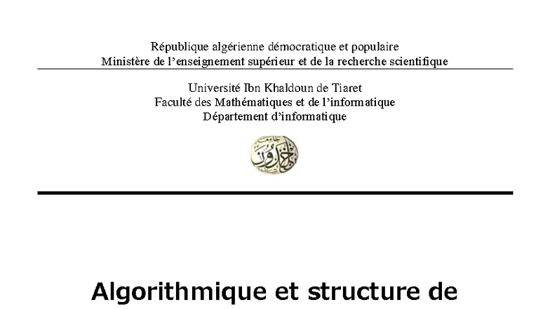 ASDD1-2 Cours et Exercices Corrigés en Langage Algorithmique et C - Studocu