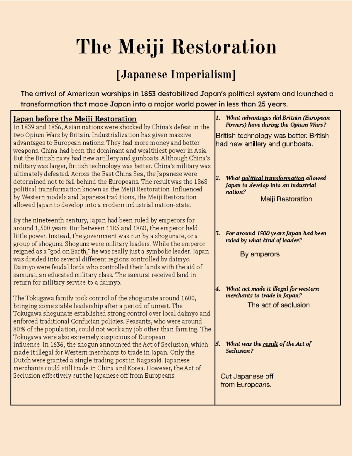 Case+Study+%238+-+Japanese+Imperialism - The Meiji Restoration ...