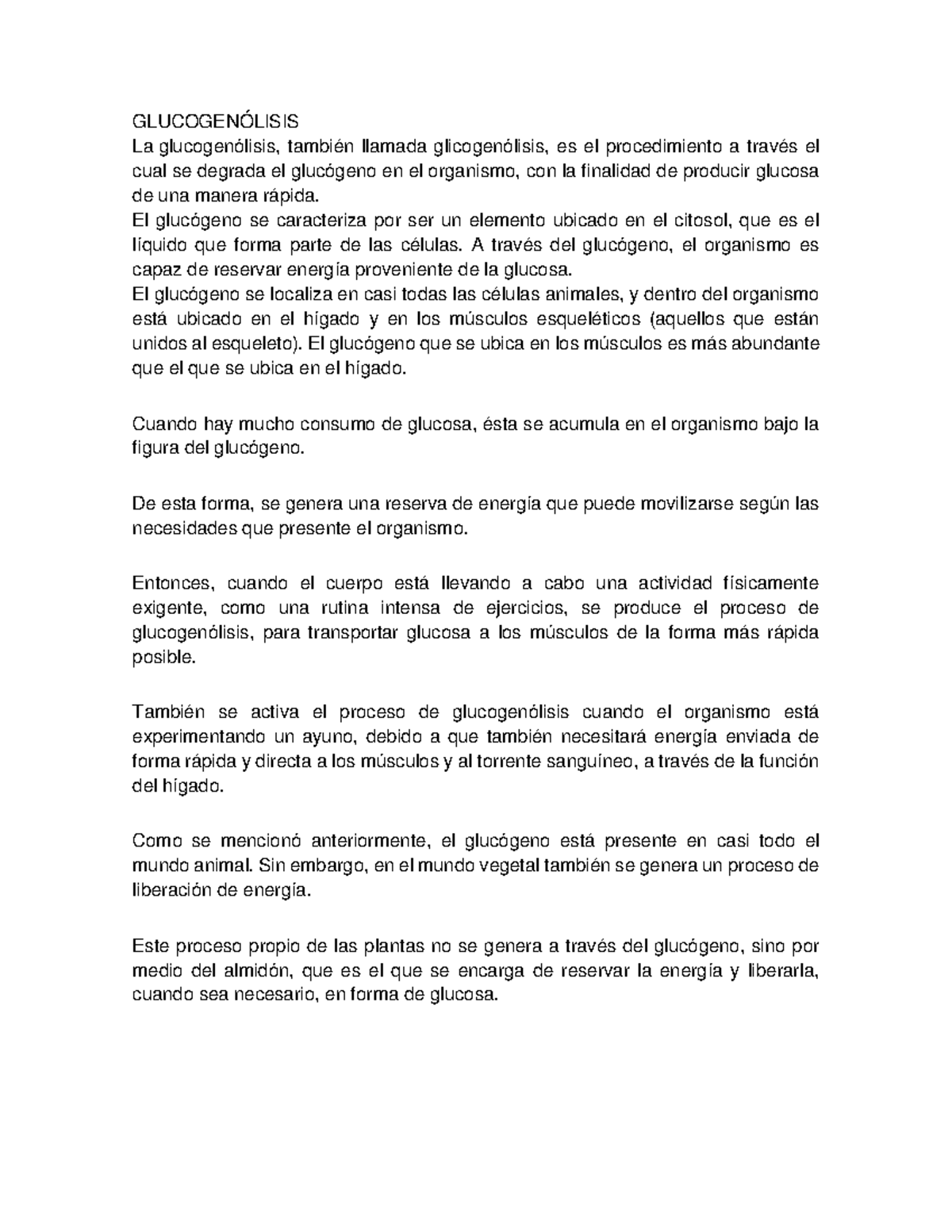 Glucogenólisis: Ruta Metabólica y Reserva Energética en el Cuerpo - Studocu