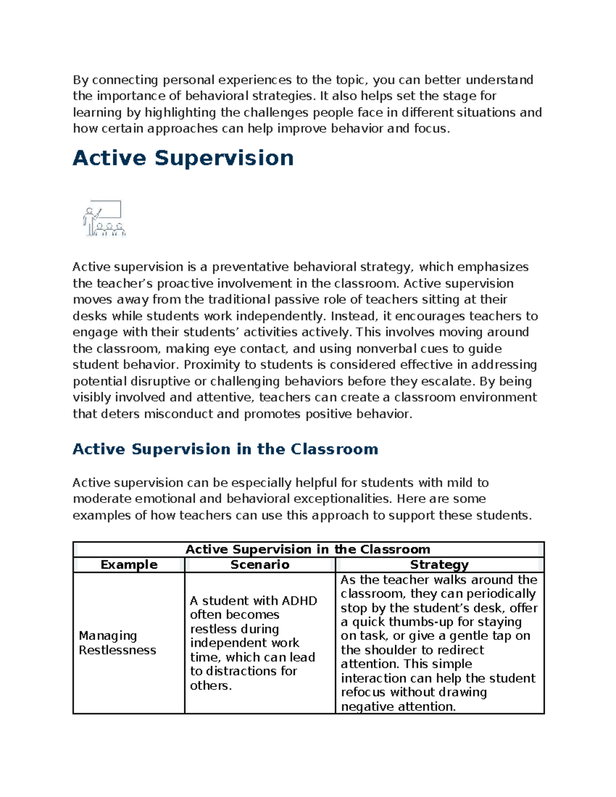 Active Supervision & Behavior Strategies: Insights for D753 Class - Studocu