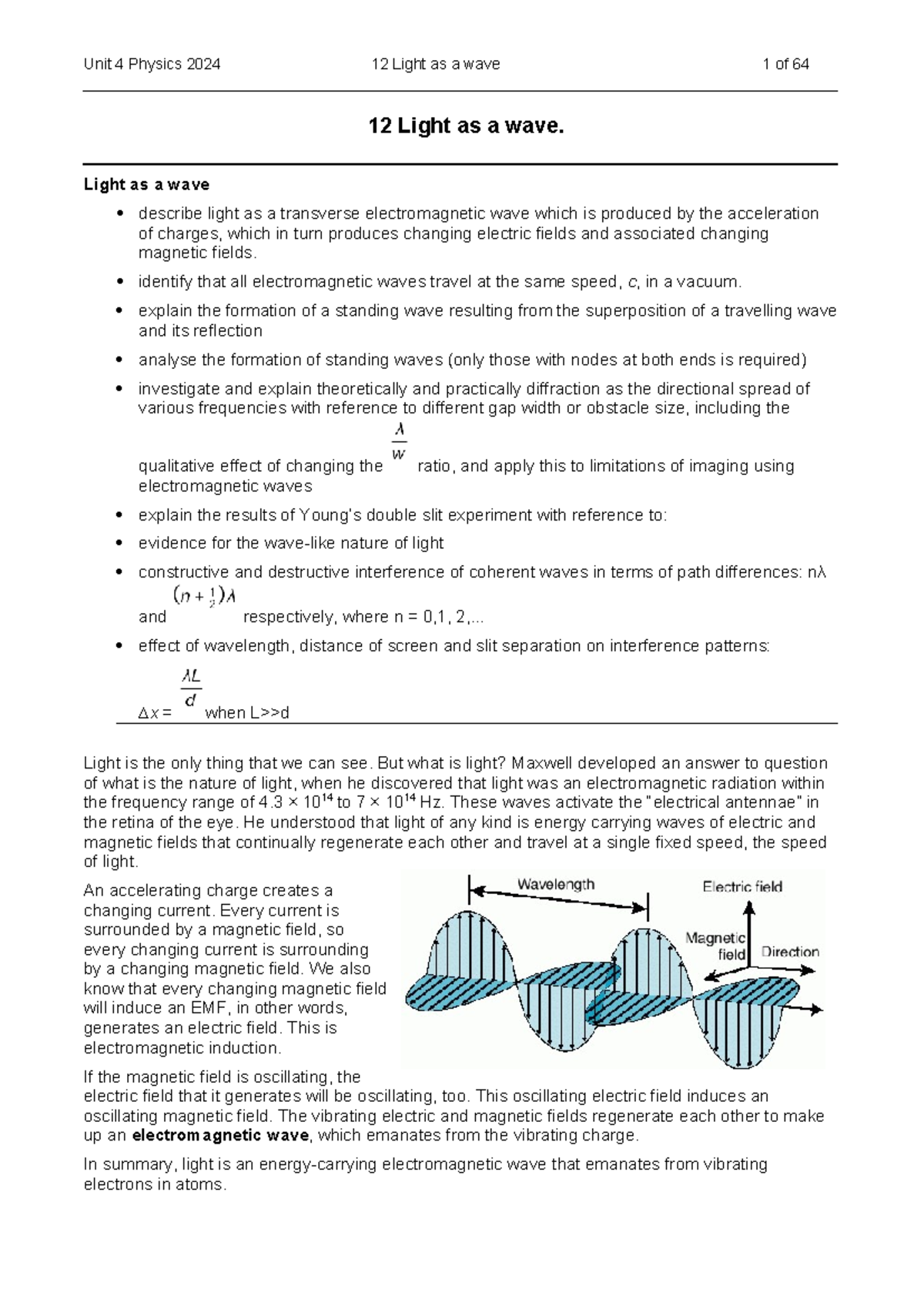 Unit 4 Physics 2024: Light as a Wave - Standing Waves & Diffraction ...