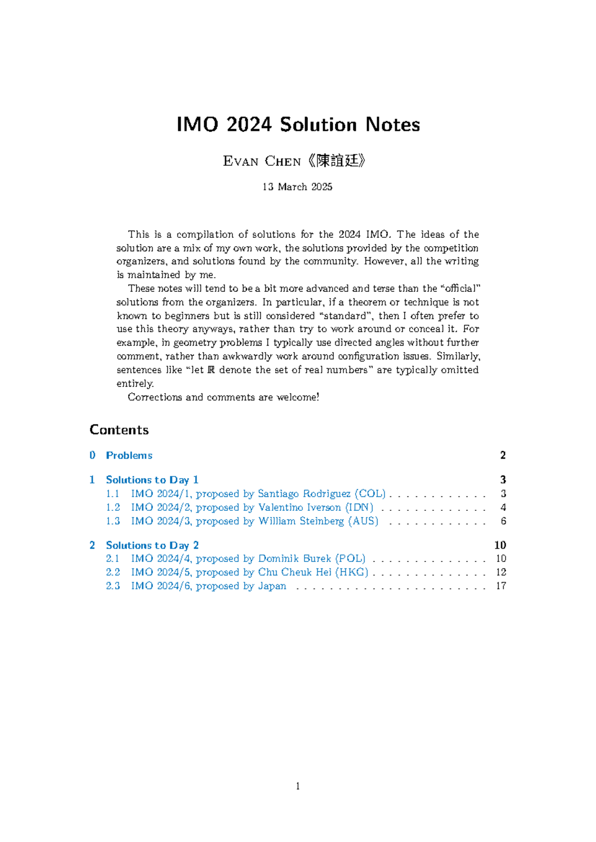 IMO 2024 Solution Notes Compilation by Evan - Updated March 2025 - Studocu