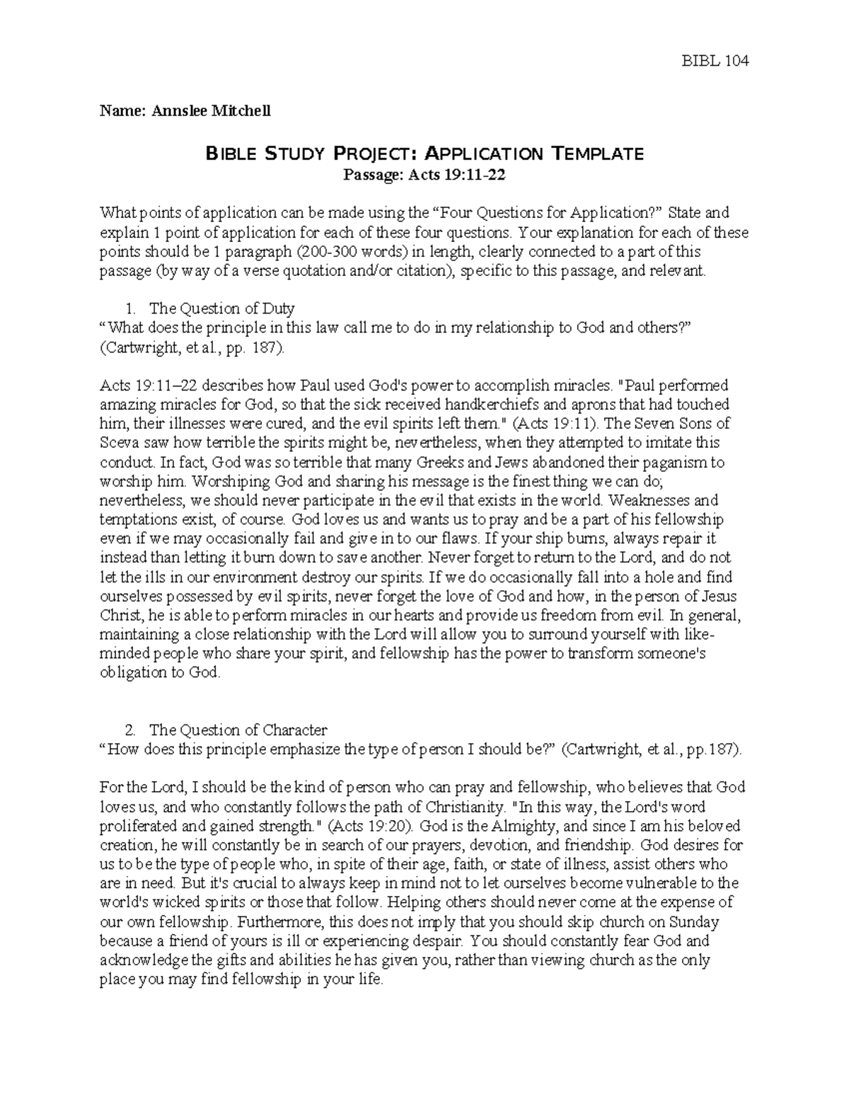 BIBL 104: Bible Study Project Application on Acts 19:11-22 - Studocu