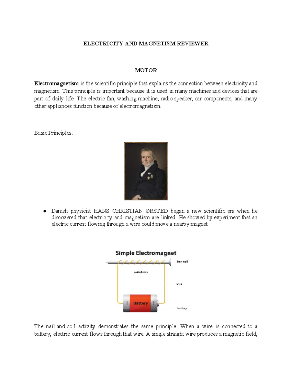 ELECTRICITY & MAGNETISM REVIEWER: Electromagnetism & Motors - Studocu