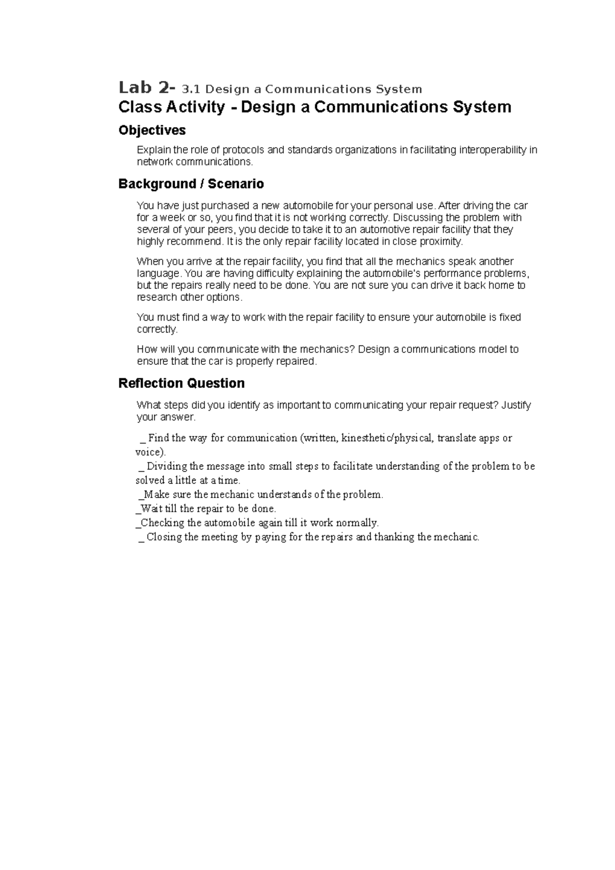 Lab 2 - klnkldklg - Lab 2- 3 Design a Communications System Class ...