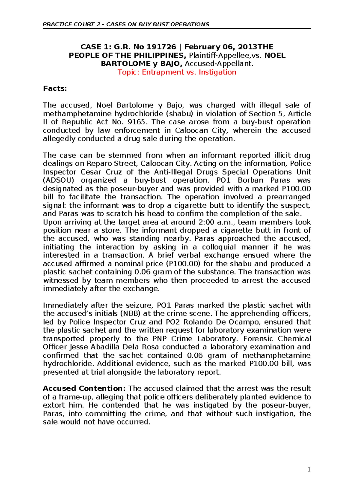 PRACTICE COURT 2 CASES ON BUY BUST OPERATIONS: LEGAL ANALYSIS AND ...