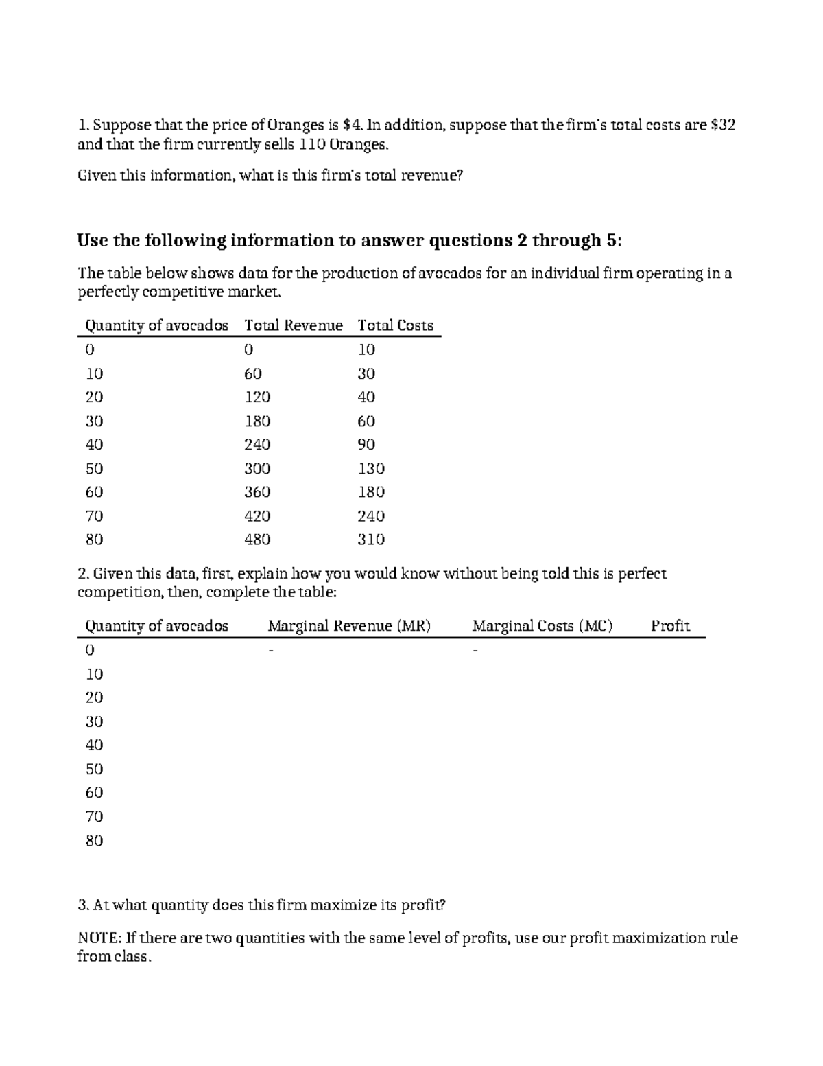 SP25 Week 12: Perfect Competition & Profit Maximization Questions - Studocu