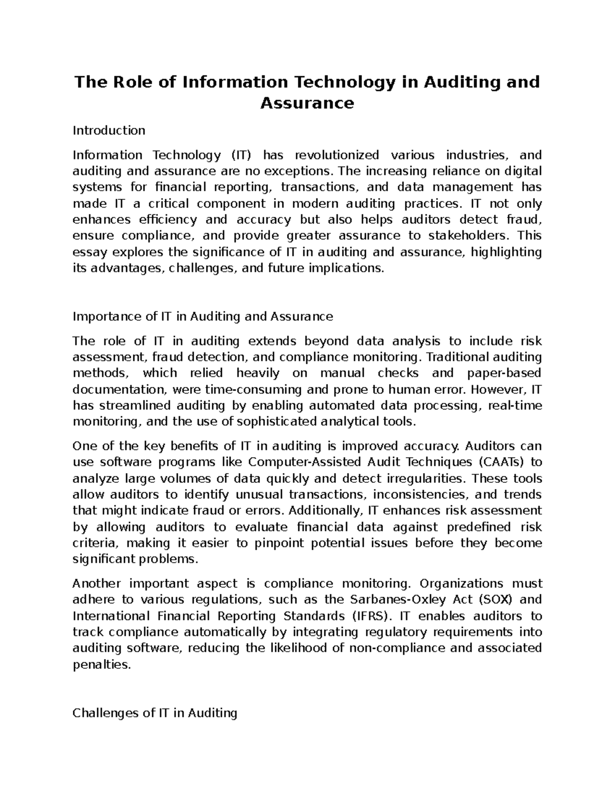 IT Auditing - The Role of Information Technology in Auditing and ...