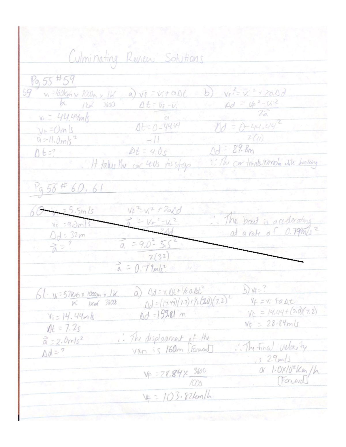 SPH3UA Culminating Review Solutions: Key Physics Concepts and Problems - Studocu