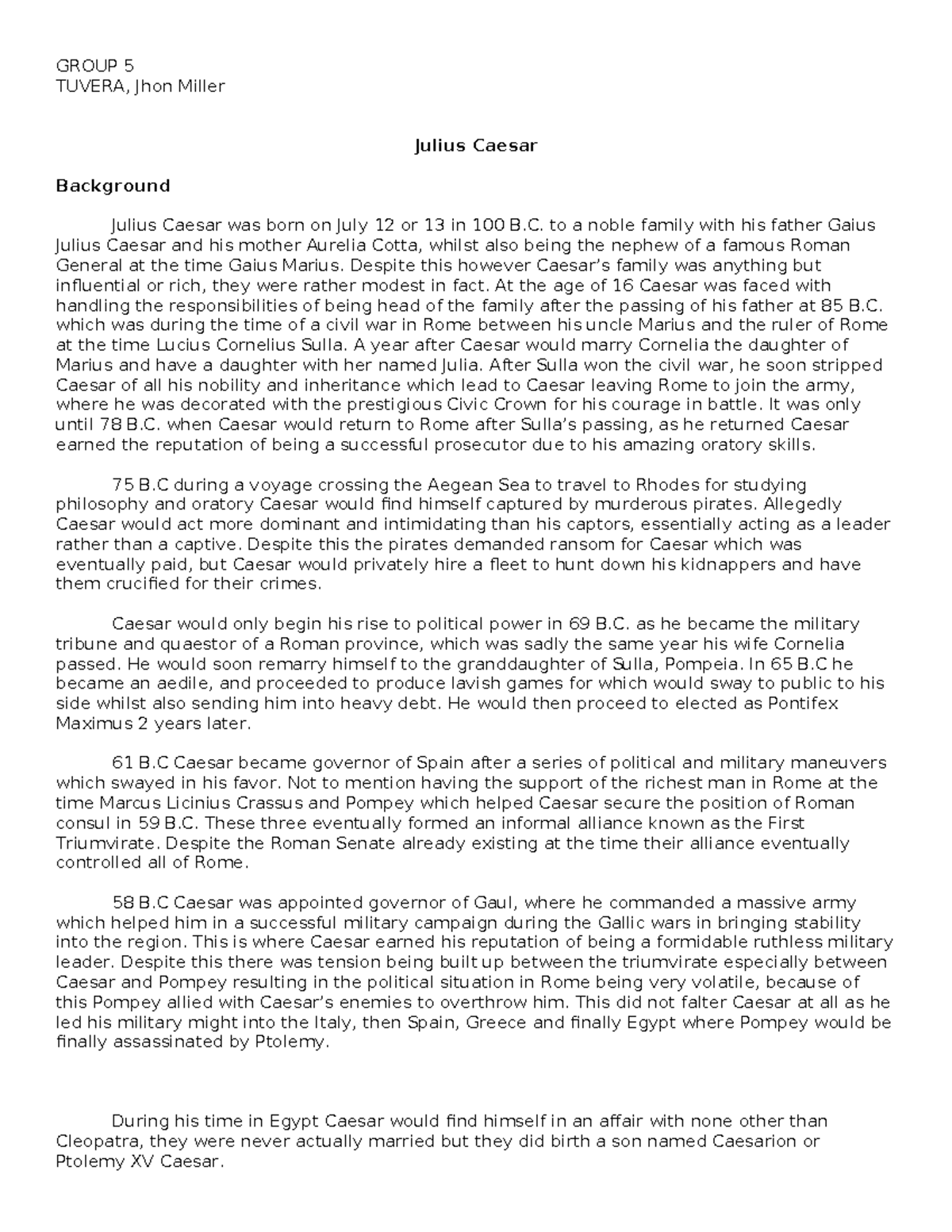 Julius Caesar: Background and Rise to Power (HIST 101) - Studocu