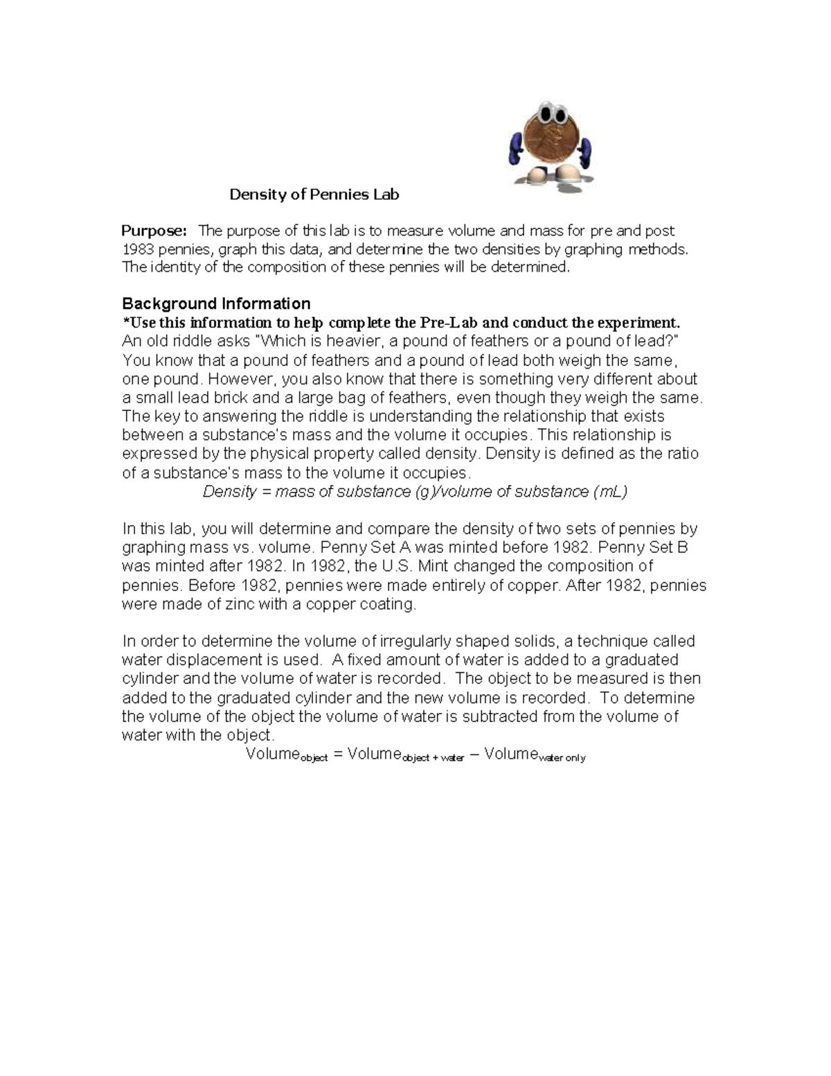 2022 Density of Pennies Lab: Measuring Mass & Volume Differences - Studocu