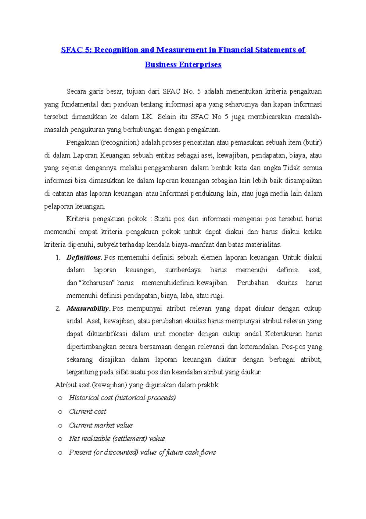 SFAC 5 & 6 - Recognition and Measurement in Financial Statements - Studocu