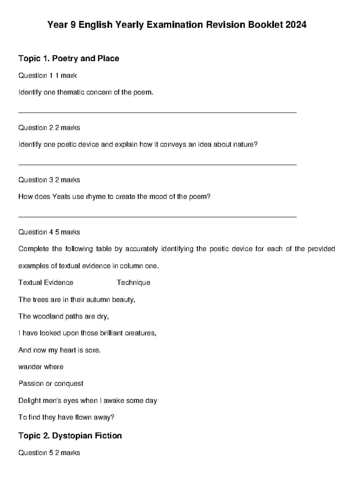 Year 9 English Yearly Exam Revision 2024: Poetry, Dystopia & Heroes ...