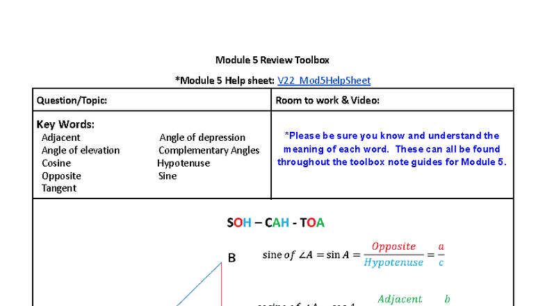 V22 Geometry Module 5 Review Toolbox & Study Resources - Studocu
