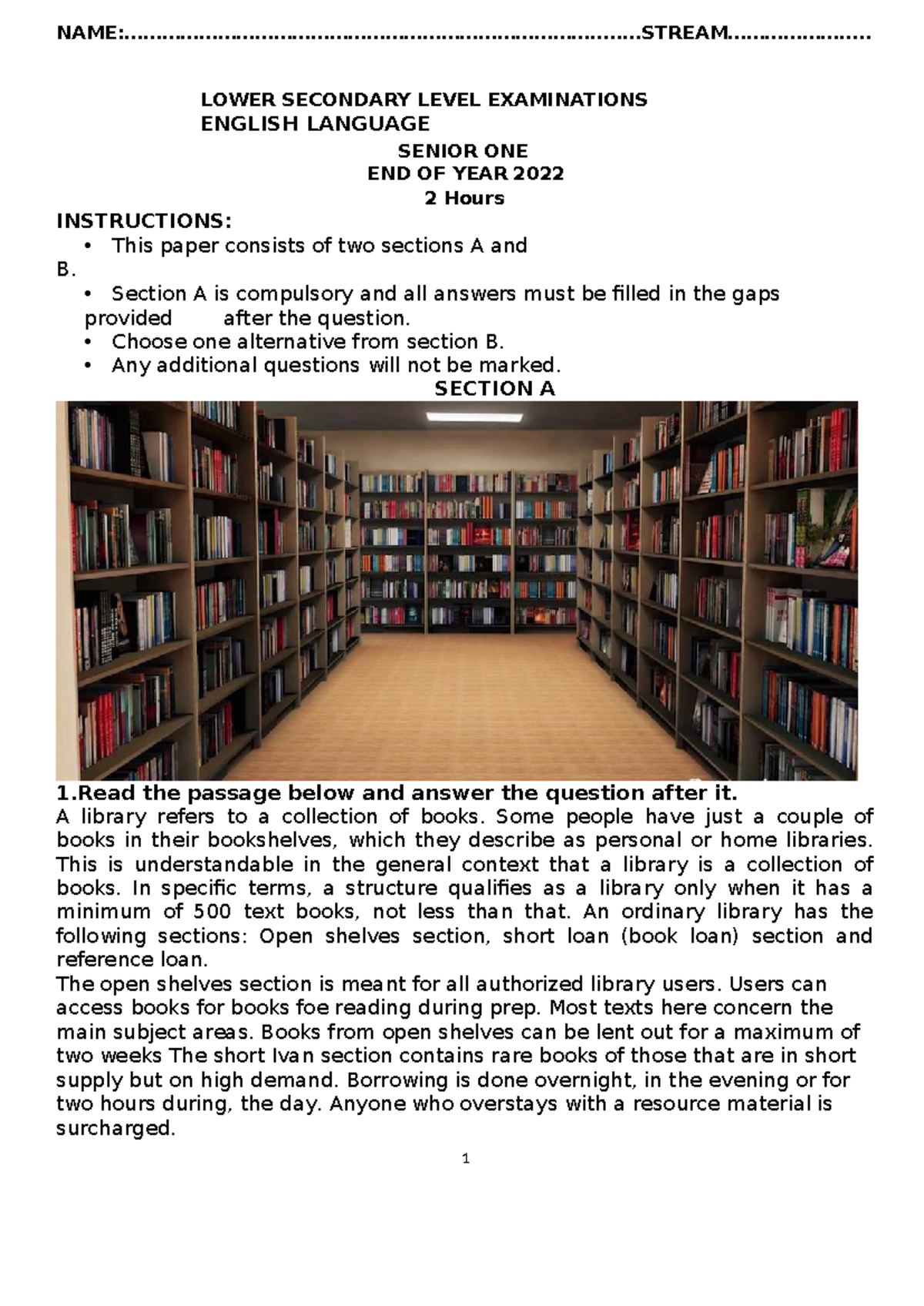 Eng S1 - End of Year Exam: Library Functions & Language Skills - Studocu