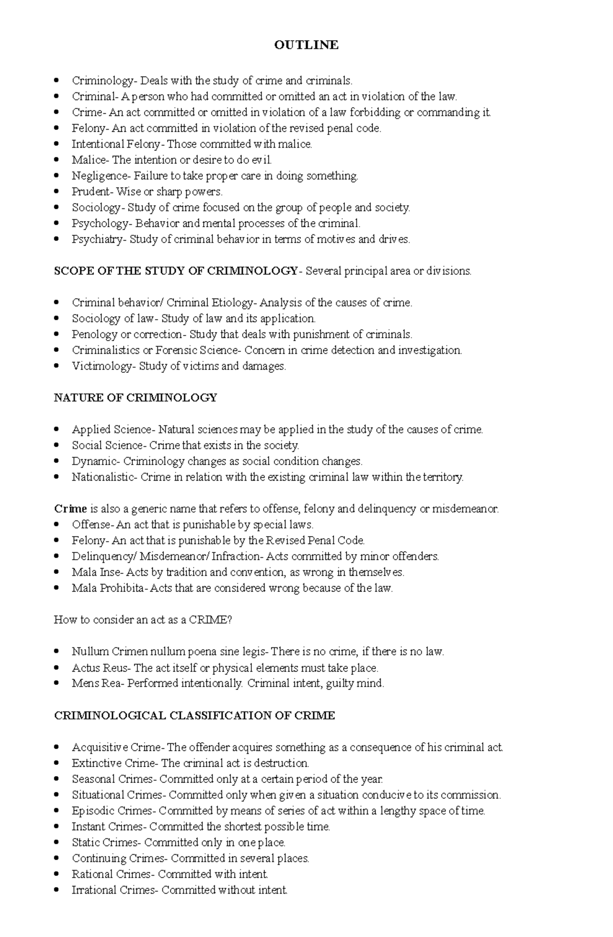 Intro to Criminology: Key Concepts and Classifications - Studocu