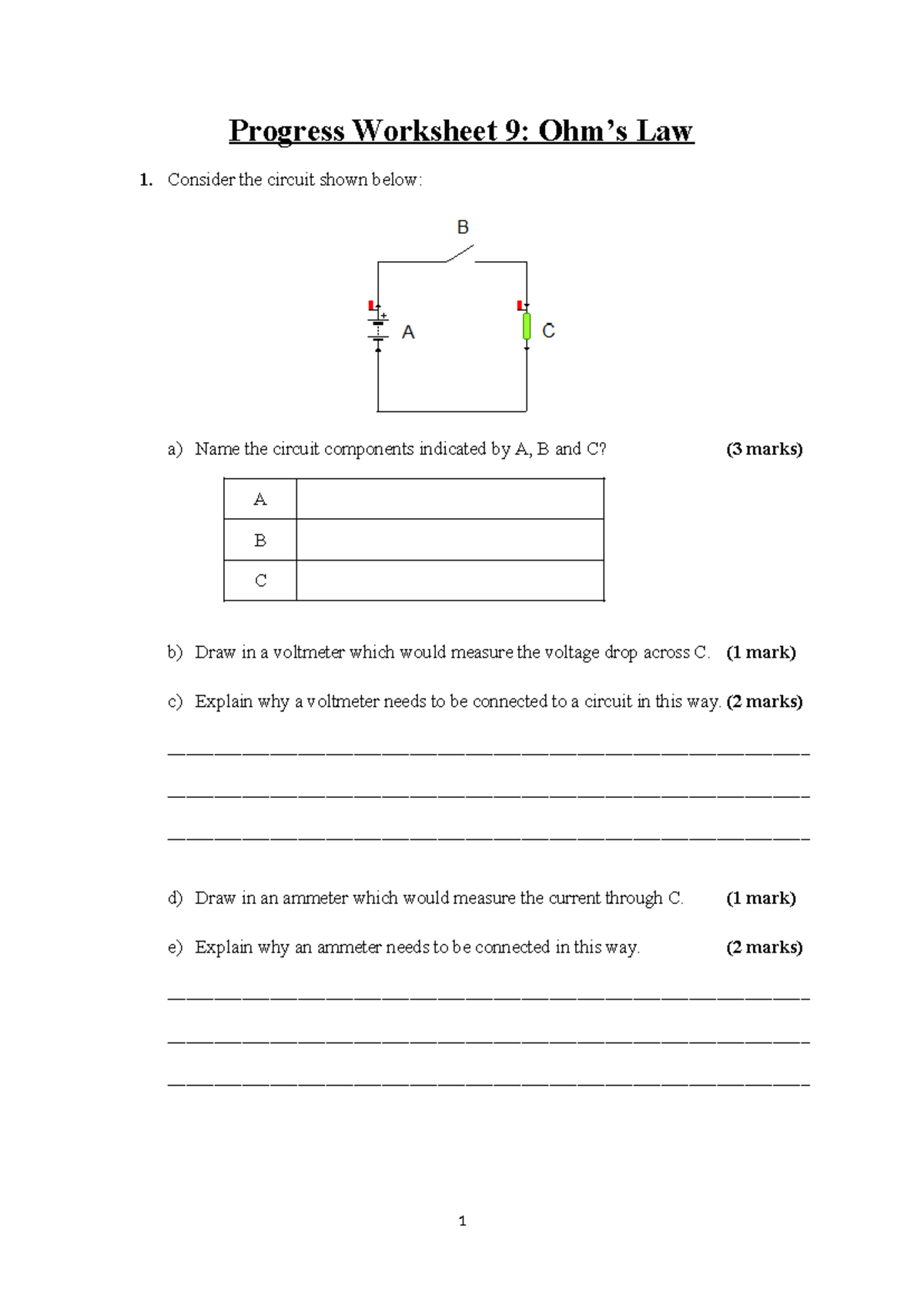 Progress Worksheet 9: Ohm's Law (Unit 1) 2026 - Studocu