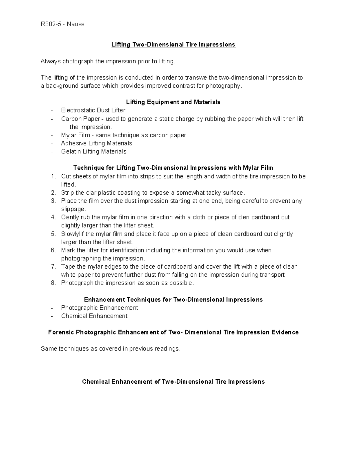 Forensic Techniques in Casting & Lifting Tire Impressions (FT-101 ...