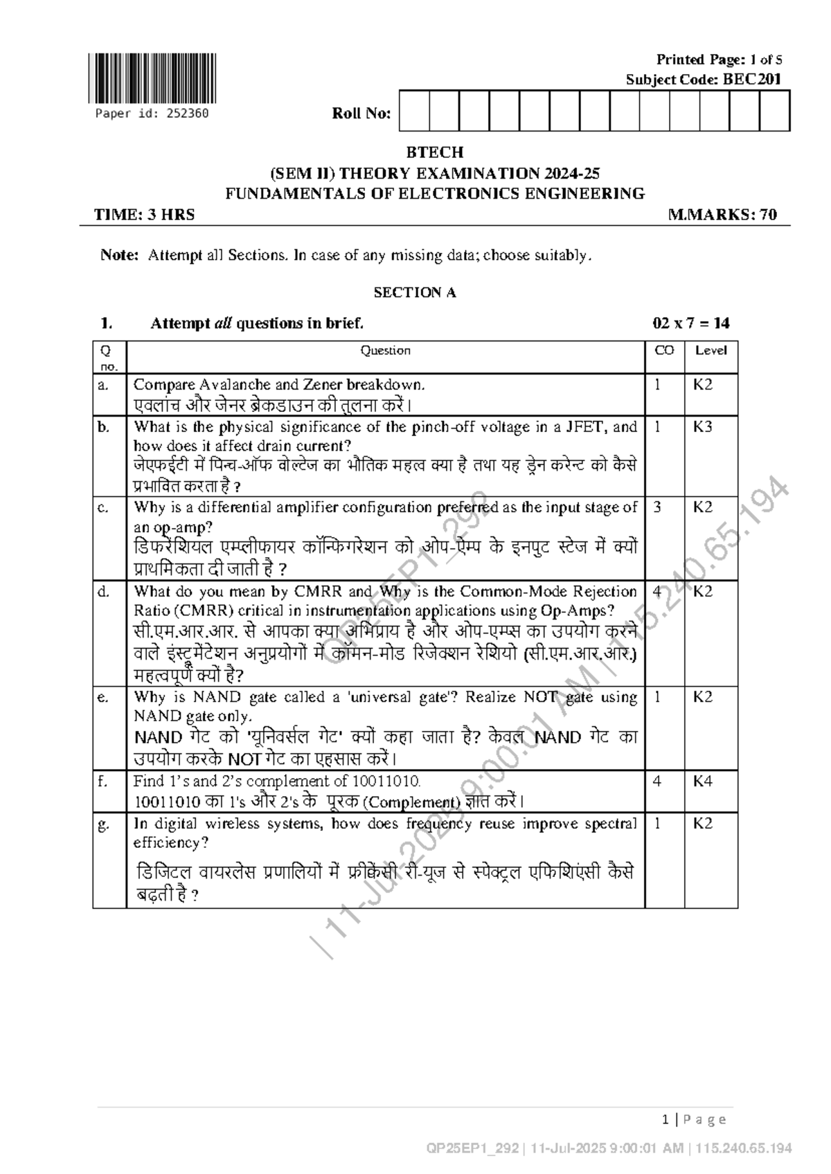 BEC201 BTECH SEM II Fundamentals of Electronics Engineering Exam Notes ...