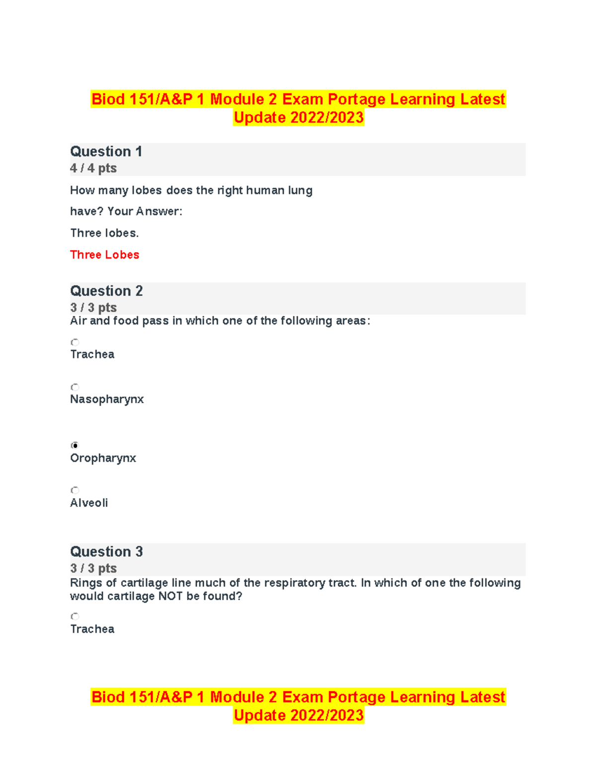 Biod 151/A&P 1 Module 2 Exam Questions and Answers 2022 - Studocu