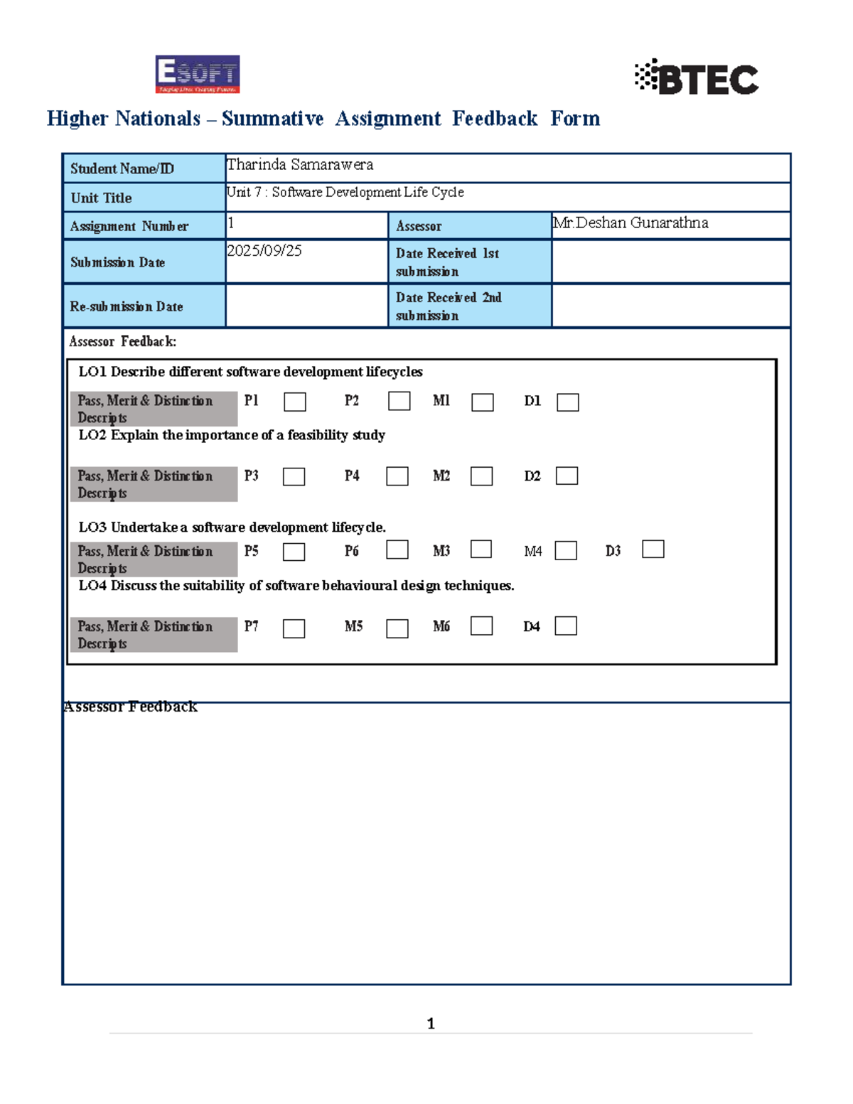 HND Computing Unit 7: Software Development Life Cycle Assignment ...