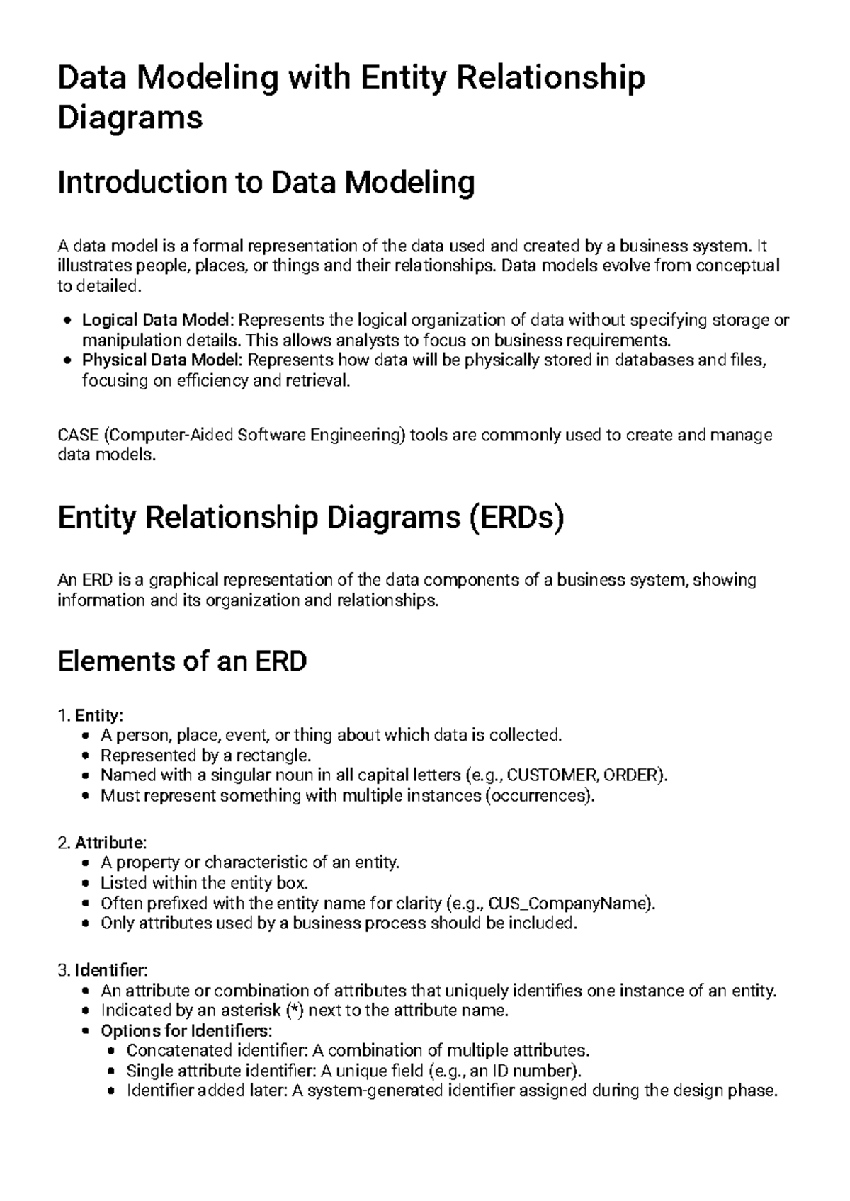 Data Modeling with ERDs: Chapter 6 Notes (CASE) - Studocu