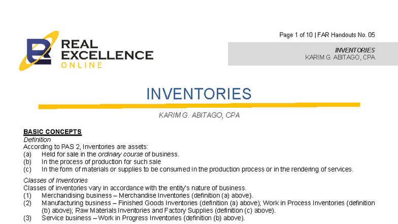 FAR 05: Comprehensive Guide to Inventories by Karim G. Abitago, CPA ...