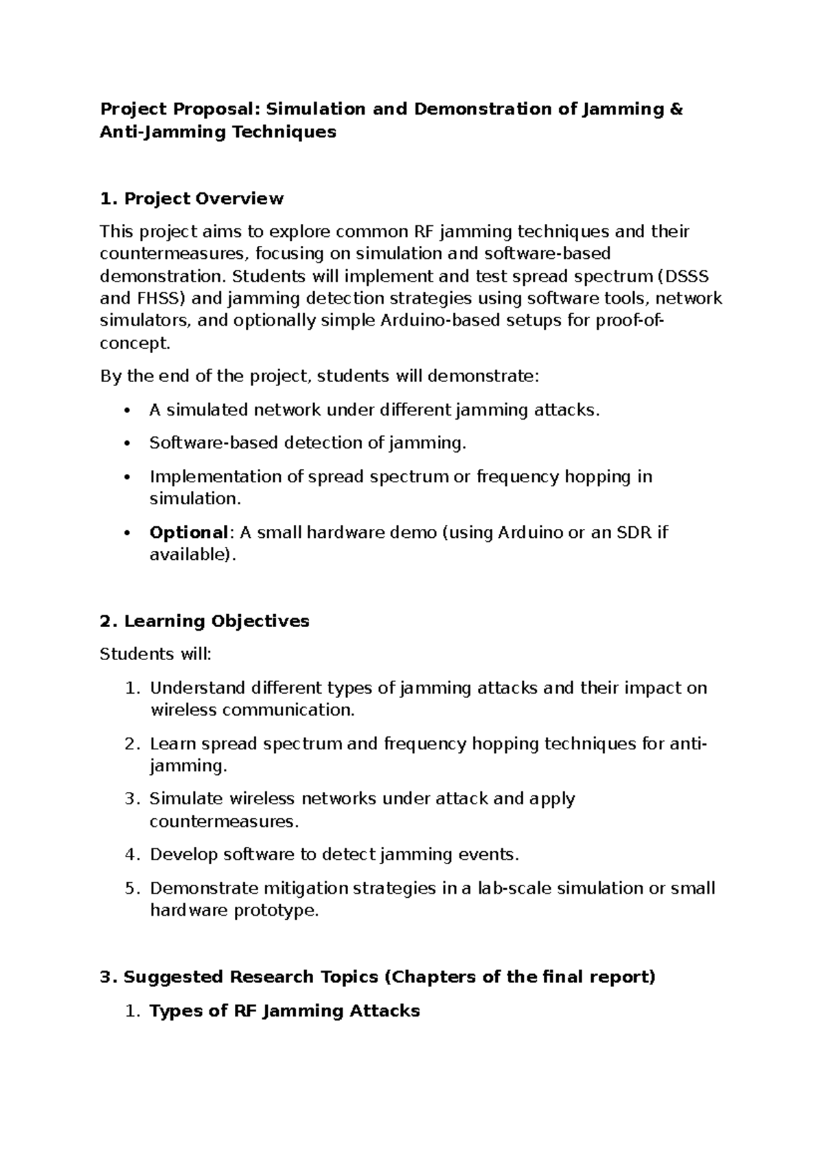 Jamming and Anti-Jamming Techniques: Project Proposal (Course Code ...