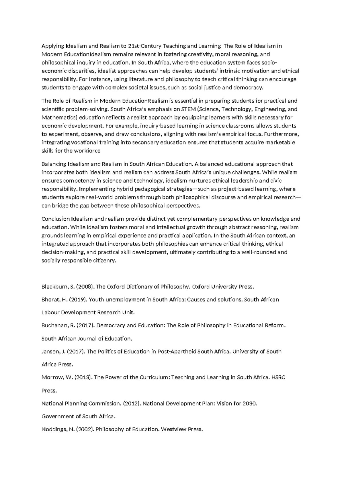 EDU 101: Idealism & Realism in 21st Century Teaching - Studocu