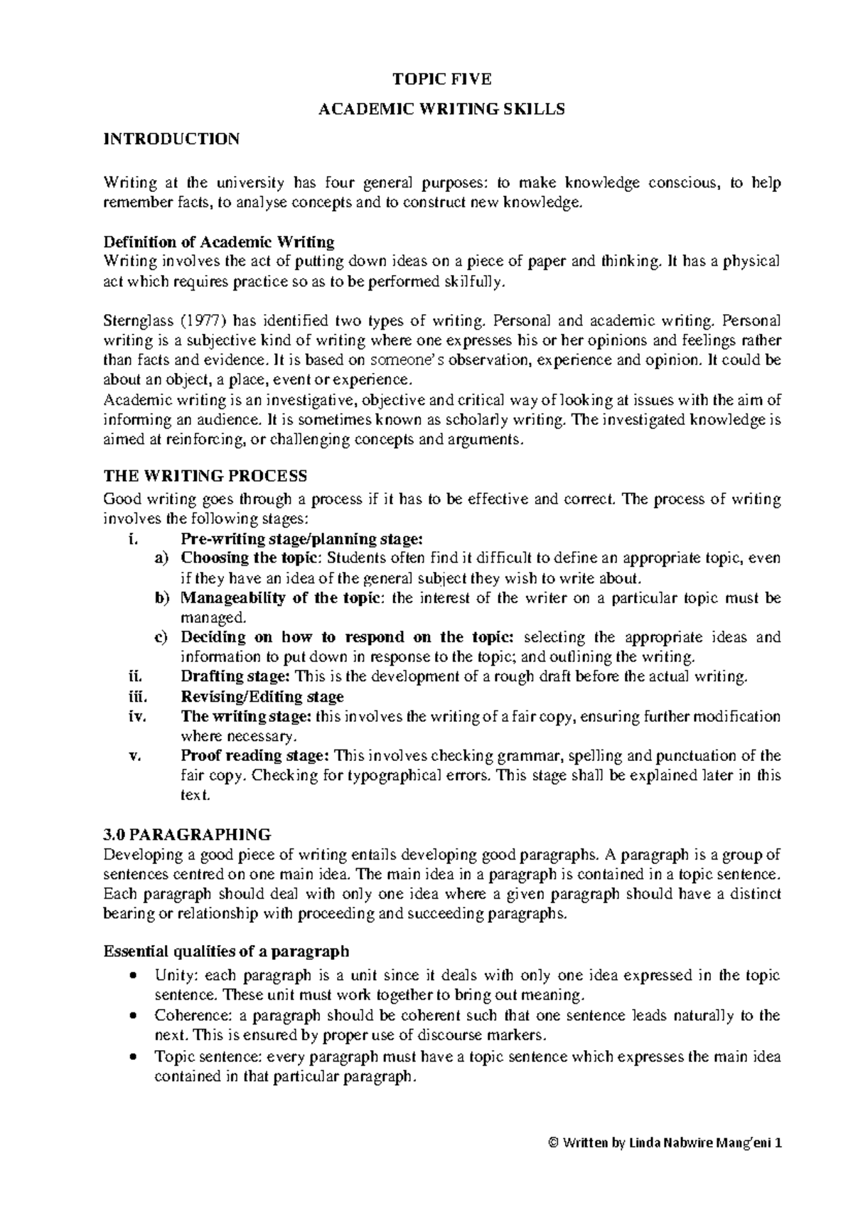 Topic FIVE: Academic Writing Skills Overview and Process - Studocu