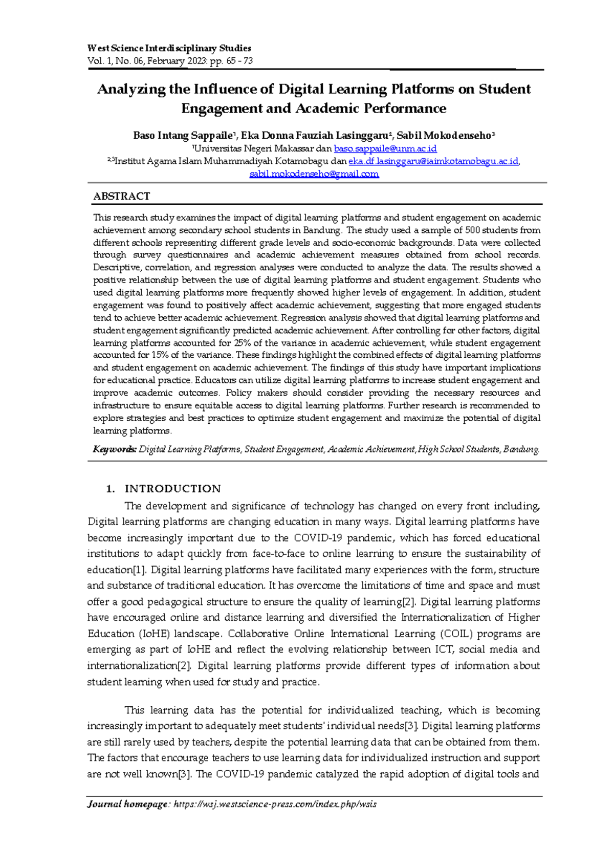 Analyzing Digital Learning Platforms' Impact on Student Engagement: WIS ...