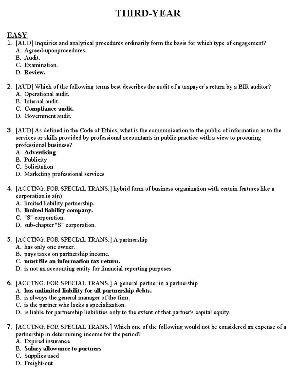 Third-Year QB - Accounting Quiz Bee Questions and Answers - Studocu