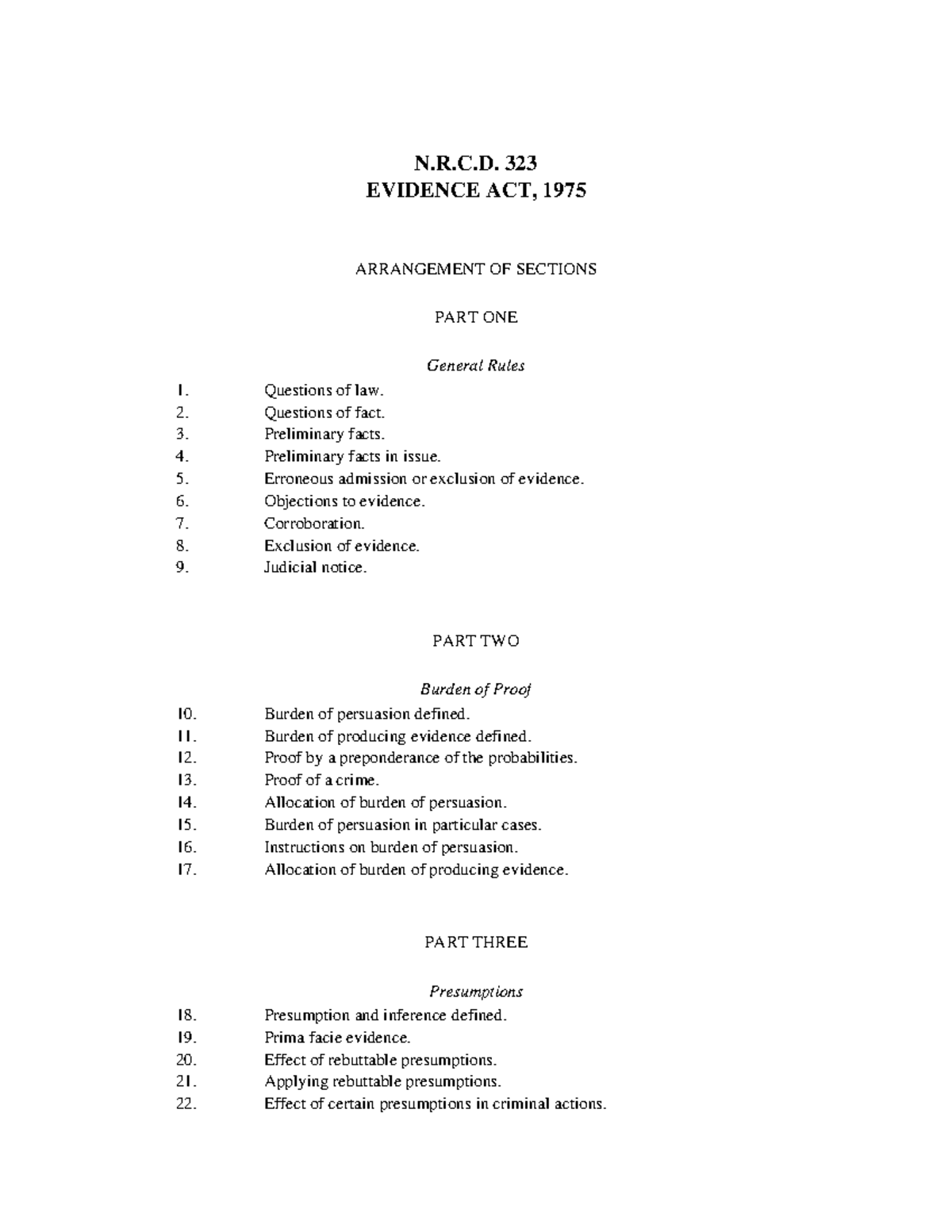 Overview of the Evidence ACT, 1975: Key Sections and Concepts - Studocu