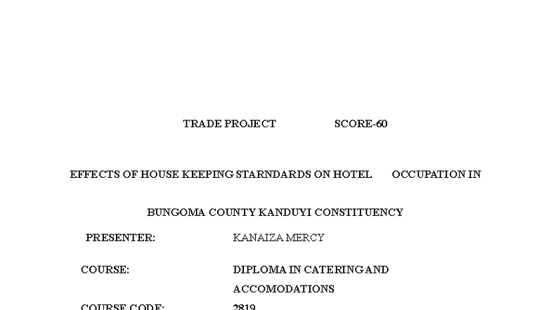 Effects of Housekeeping Standards on Hotel Occupation in Bungoma County ...