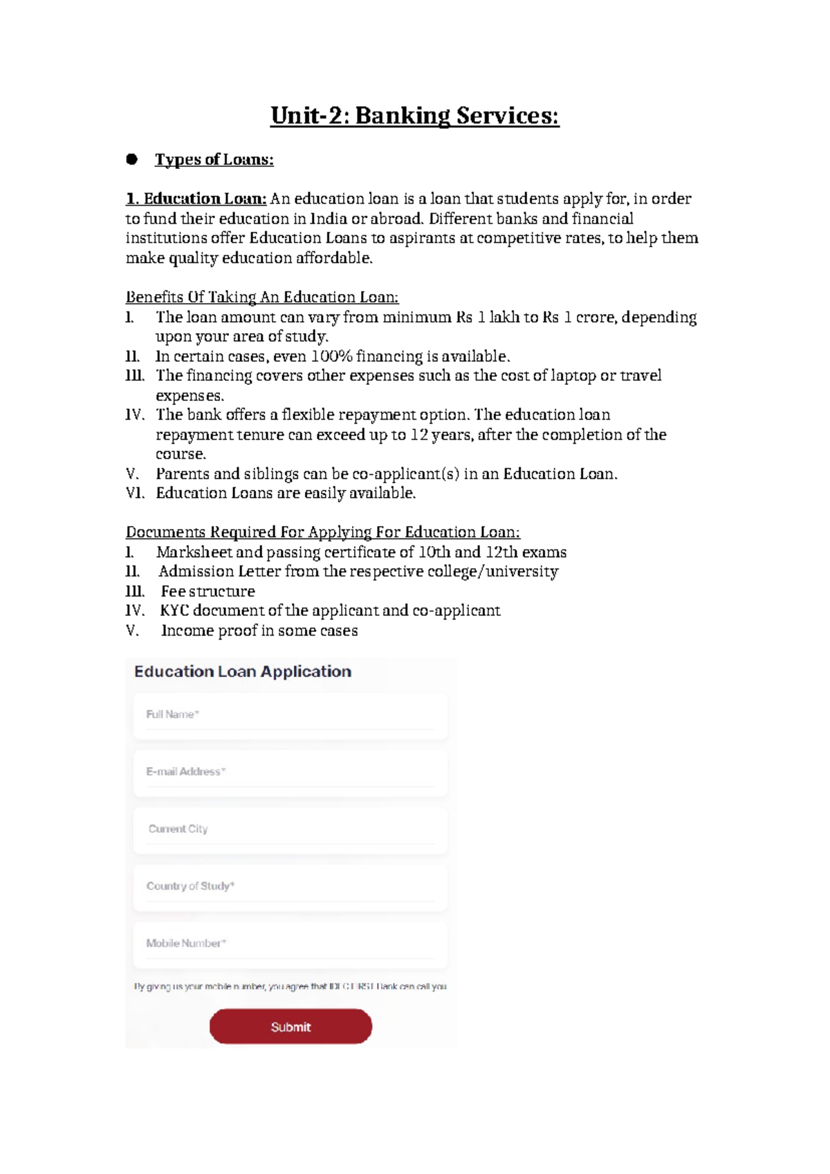 Sec-Fin 101: Comprehensive Unit 2 Notes on Banking Services - Studocu