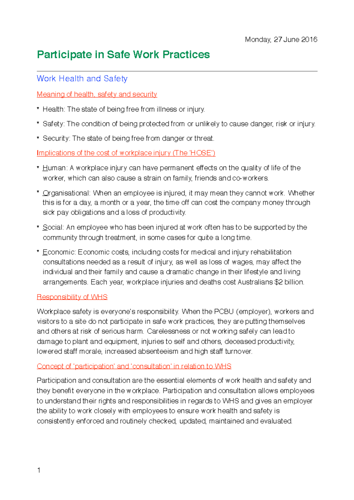 Participate in Safe Work Practices by andrewgrico - Participate in Safe ...