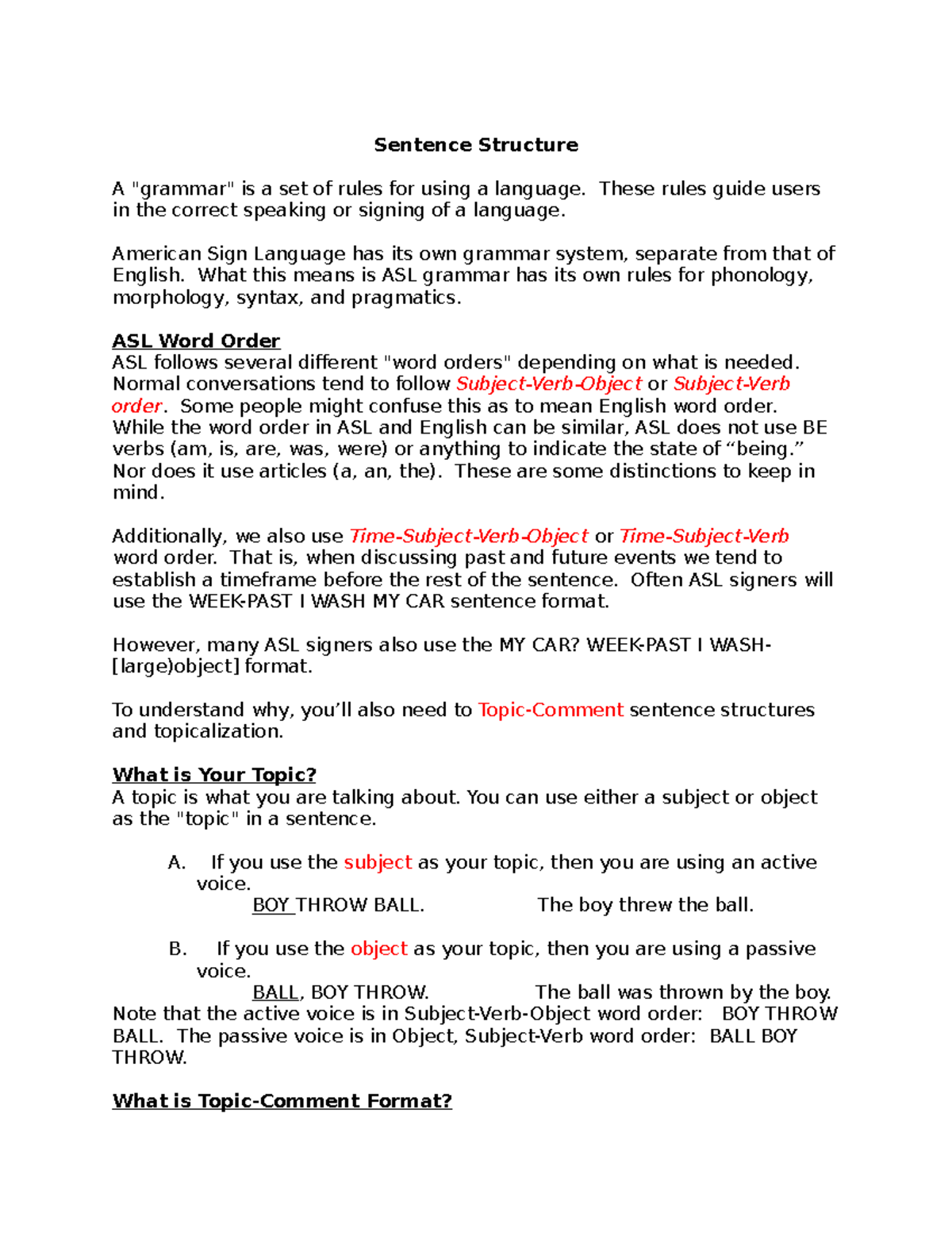 Sentence Structure - These rules guide users in the correct speaking or ...